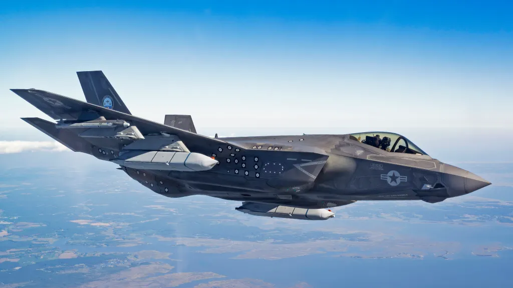 The first flight of a U.S. Navy F-35C equipped with the new stealth AGM-158C missiles is recorded