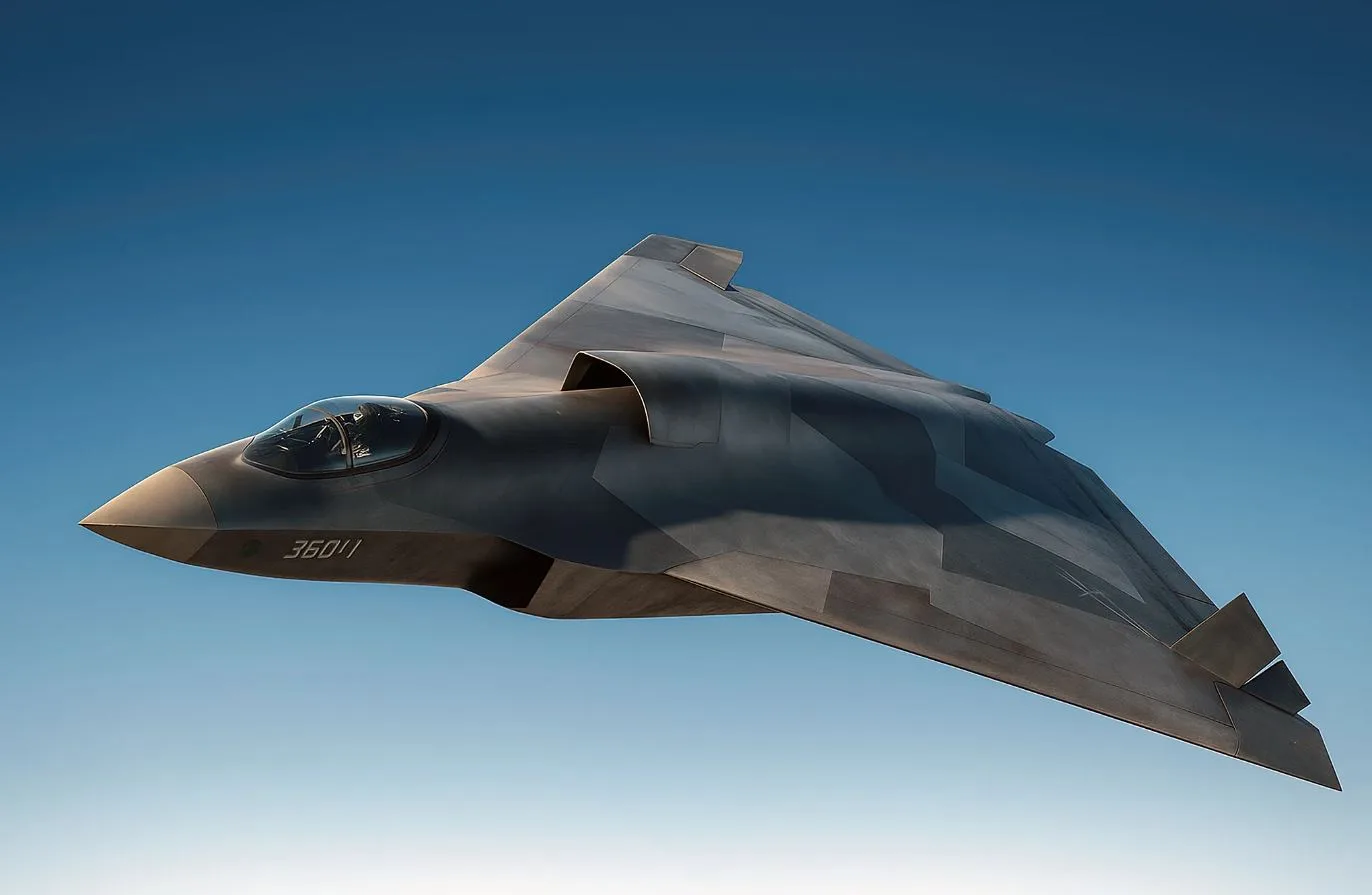 What appears to be the first flight of the third prototype of the J-36 fighter-bomber of the ...